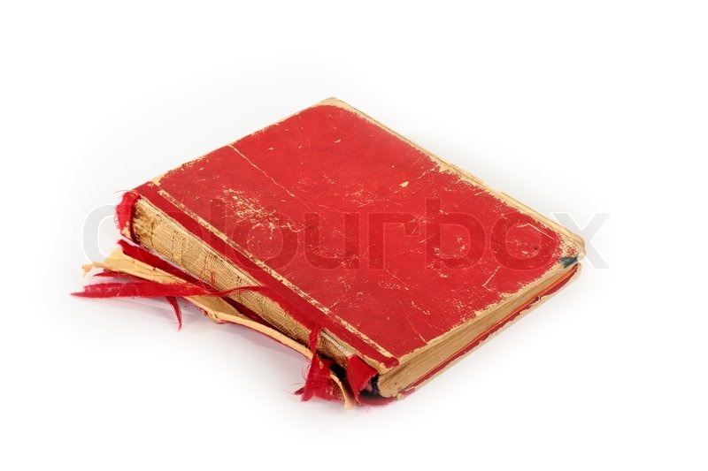 Isolated old torn red book against ... | Stock image | Colourbox