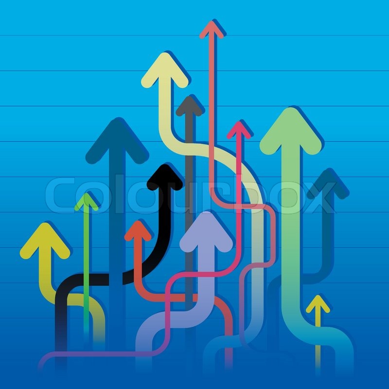 Many arrows going up on blue ... | Stock vector | Colourbox