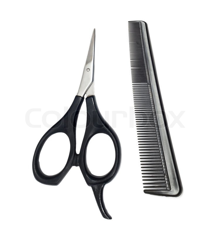 Scissors and comb isolated on white ... | Stock image | Colourbox