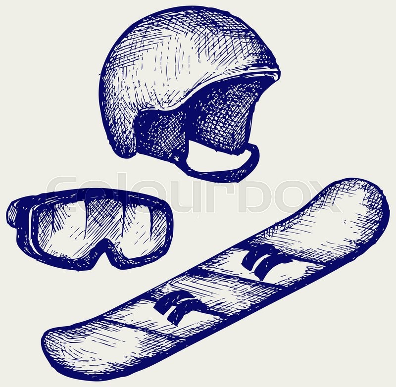 Set equipment for snowboarding. Doodle ... | Stock Vector | Colourbox