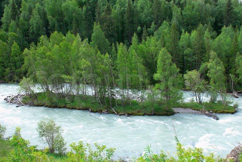 Small island on mountain river | Stock image | Colourbox