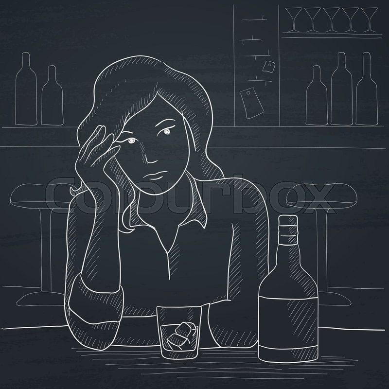 A sad woman sitting at the table with ... | Stock vector | Colourbox