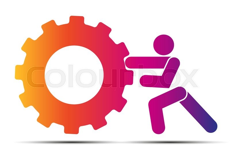 People pushes tire wheel on training. ... | Stock vector | Colourbox