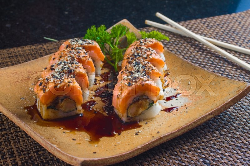Salmon Sashimi Rolls with sesame and ... | Stock image | Colourbox
