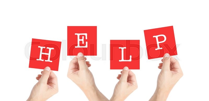 Help written on cards held by hands | Stock image | Colourbox