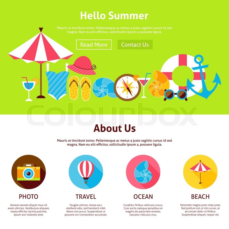 Hello Summer Flat Web Design Template. ... | Stock vector | Colourbox