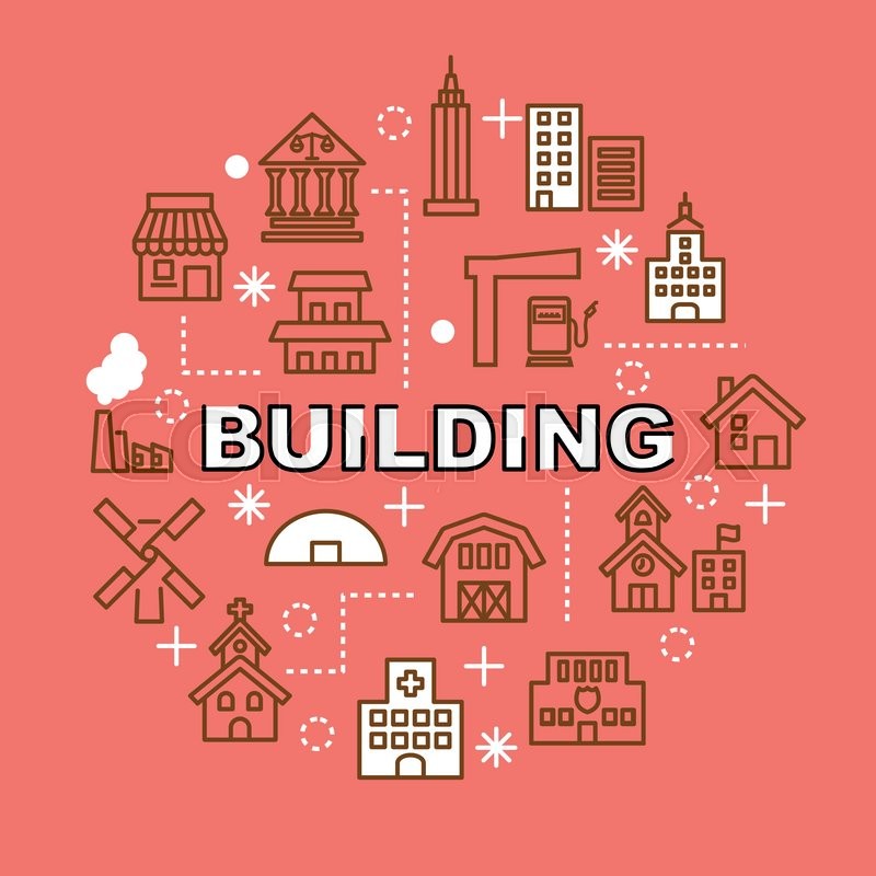 Building minimal outline icons, vector ... | Stock vector | Colourbox