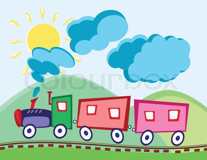 Steam locomotive and wagons in ... | Stock vector | Colourbox