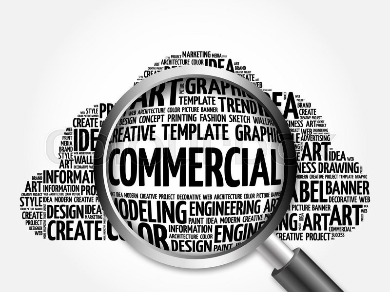 COMMERCIAL word cloud with magnifying ... | Stock image | Colourbox