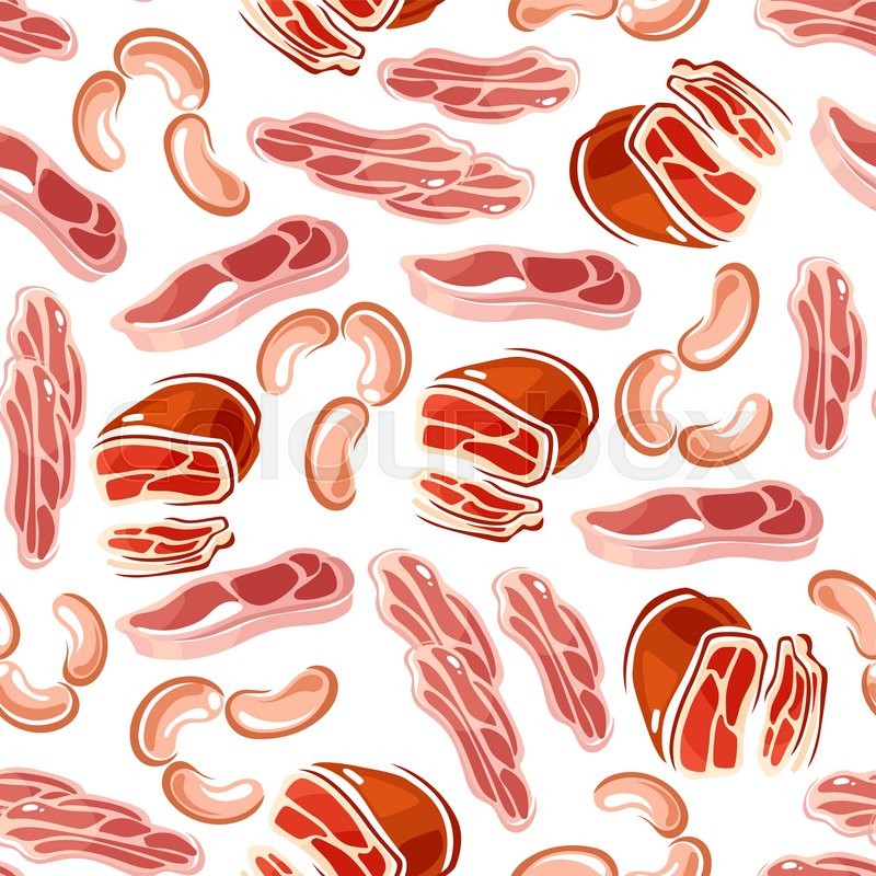 Seamless Fresh Meat Products Pattern Stock Vector Colourbox