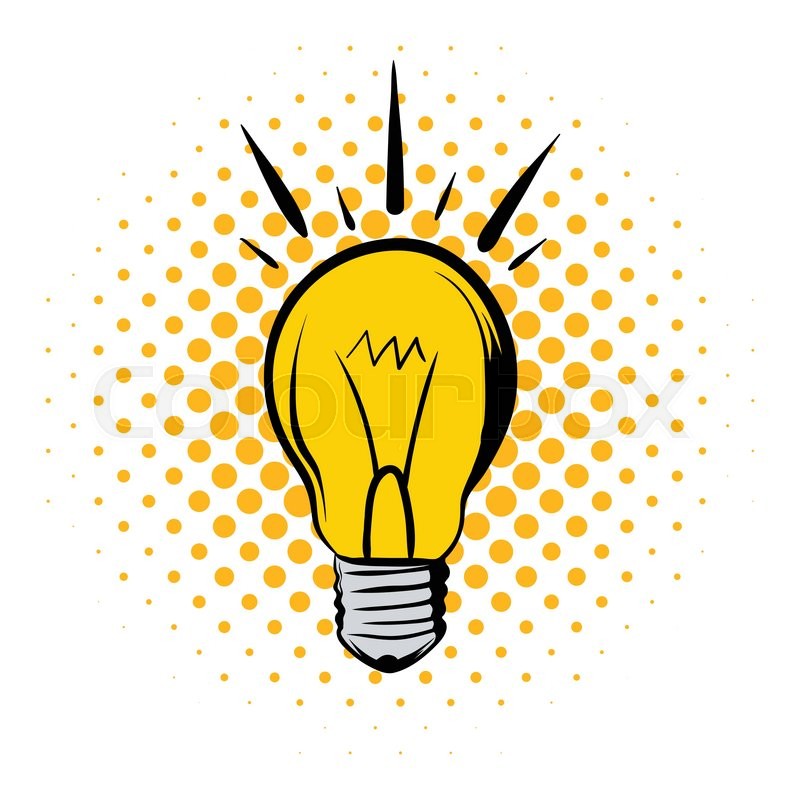 Shining light bulb comics icon on a ... | Stock vector | Colourbox