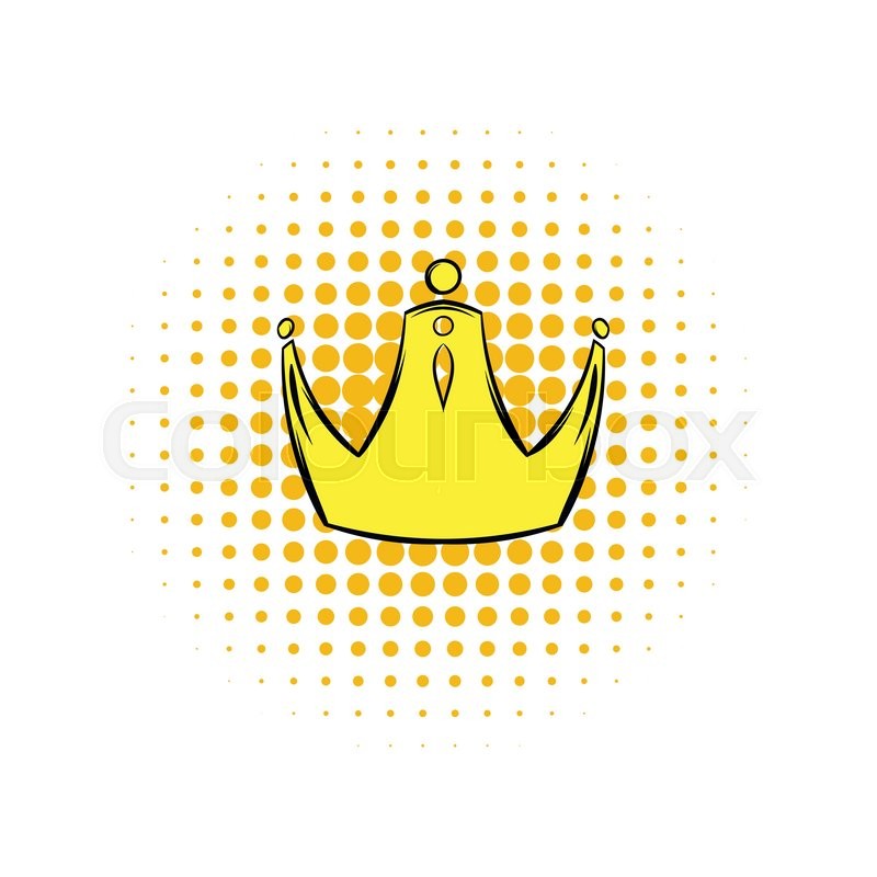Golden crown comics icon on a white ... | Stock vector | Colourbox