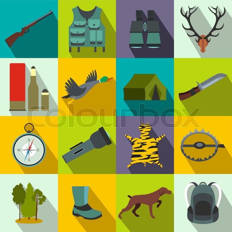Hunting flat icons set for web and ... | Stock vector | Colourbox
