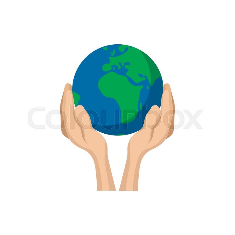 Hands holding globe cartoon icon. Save ... | Stock vector | Colourbox