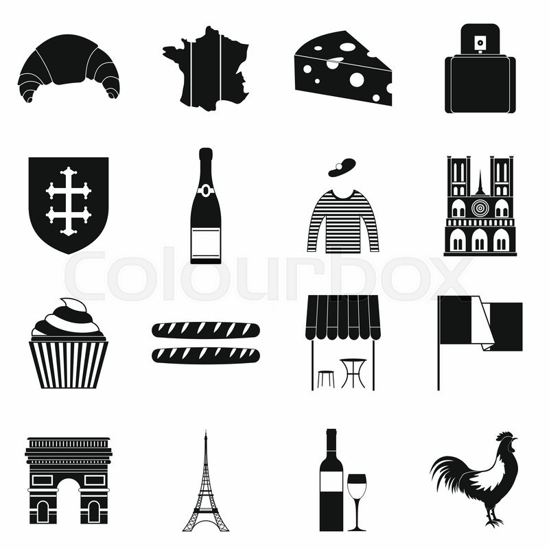 France black simple icons set isolated ... | Stock vector | Colourbox