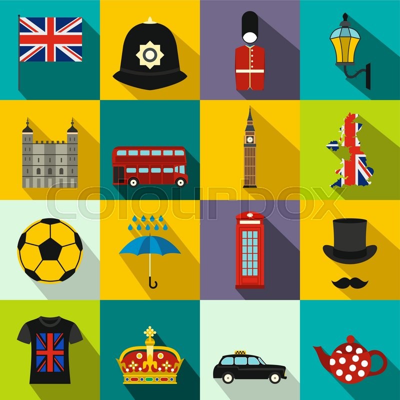 Great Britain icons set, flat style | Stock vector | Colourbox