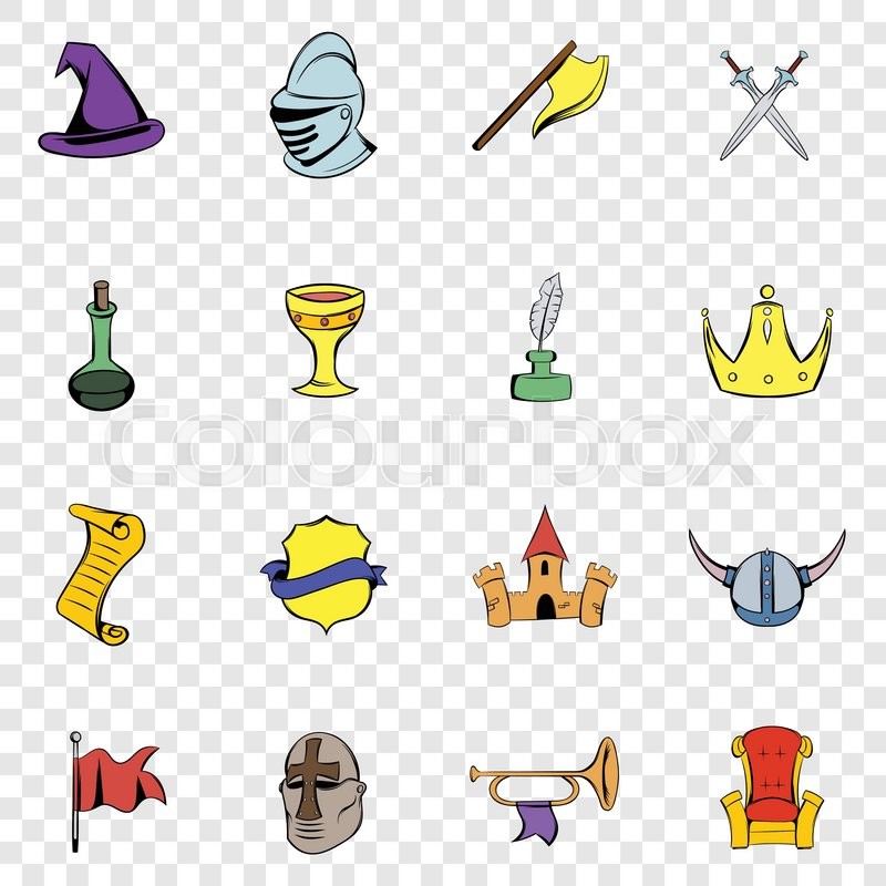 Medieval set icons in hand drawn style ... | Stock vector | Colourbox