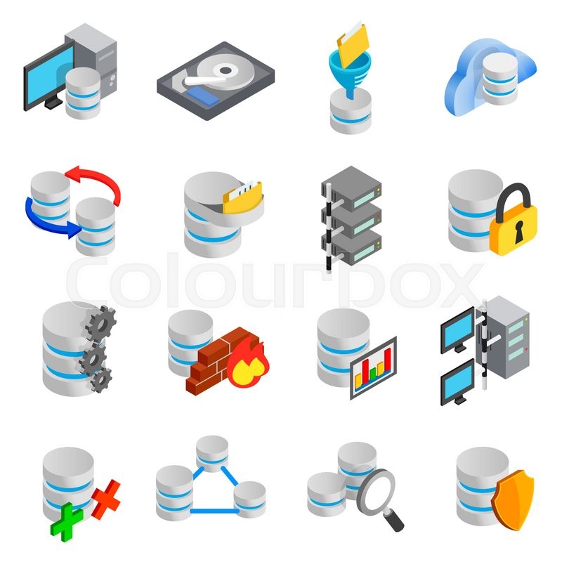 Database icons set in isometric 3d ... | Stock vector | Colourbox