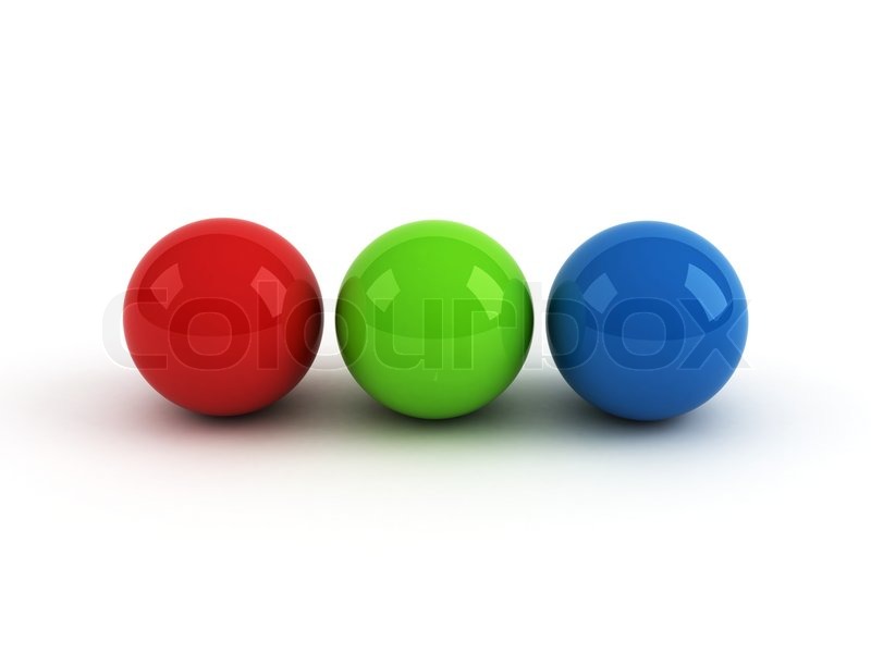 Red green blue balls over white ... | Stock image | Colourbox