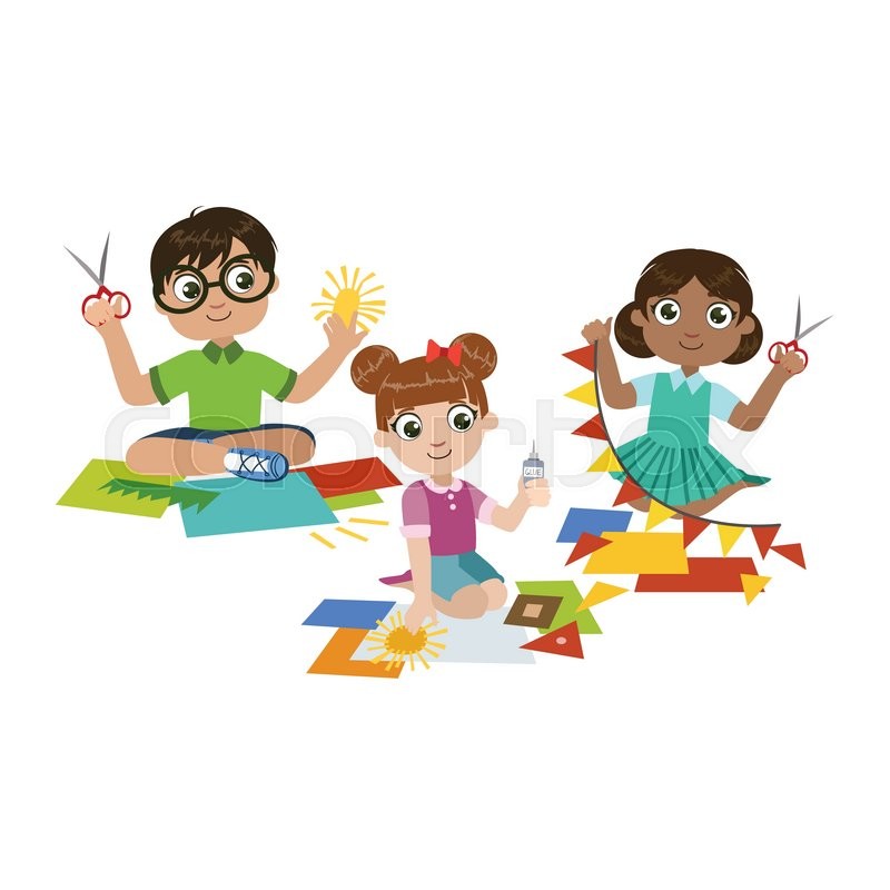 Kids Doing The Paper Craft Colorful ... | Stock vector | Colourbox