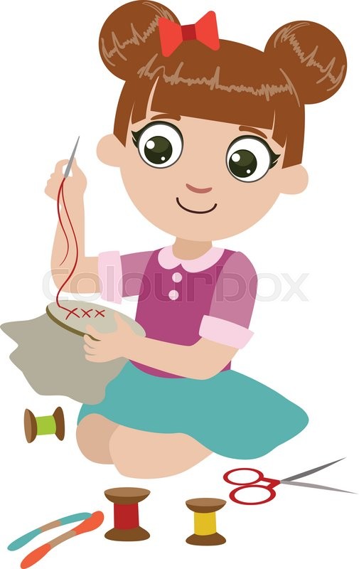 Girl Doing Embroidery Colorful Simple ... | Stock vector | Colourbox