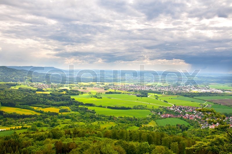 View over countryside with fields and ... | Stock image | Colourbox