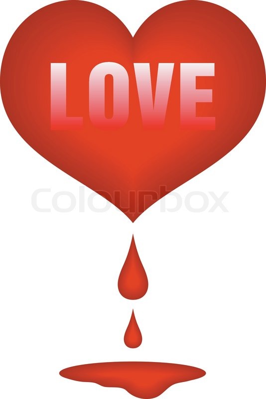Red heart with drops of blood and pool ... | Stock Vector | Colourbox