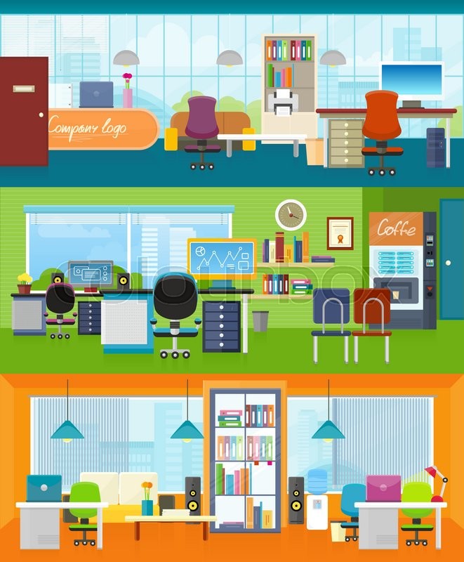 Set of modern office interior with ... | Stock vector | Colourbox