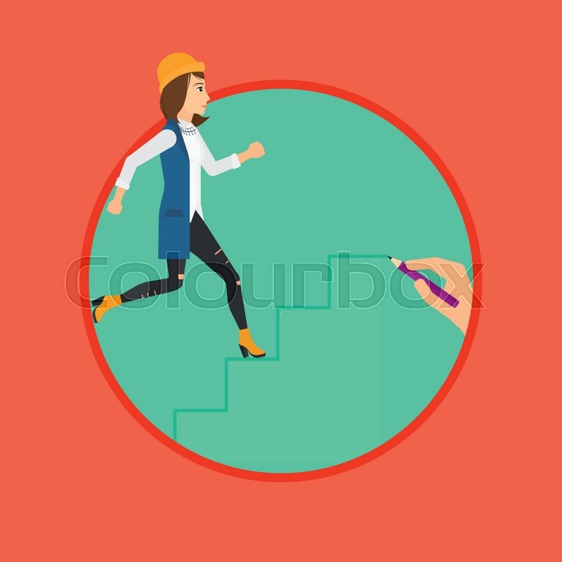 A woman running up the stairs drawn by ... | Stock vector | Colourbox
