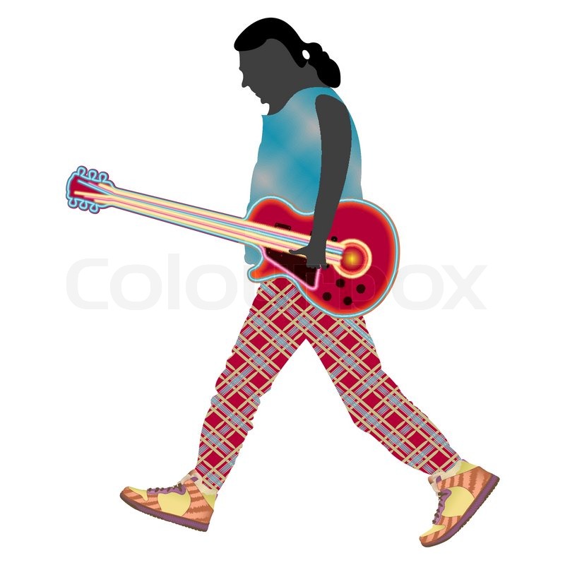 Rocker with guitar against white ... | Stock Vector | Colourbox