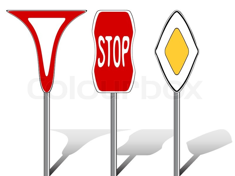 Stylized traffic signs against white ... | Stock vector | Colourbox