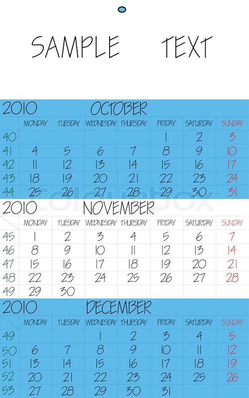 English calendar 2010 november, ... | Stock vector | Colourbox