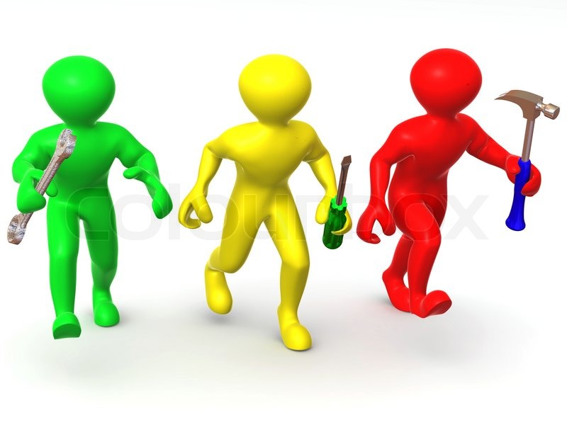 Three man with tools. Maintenance. 3d | Stock Photo | Colourbox