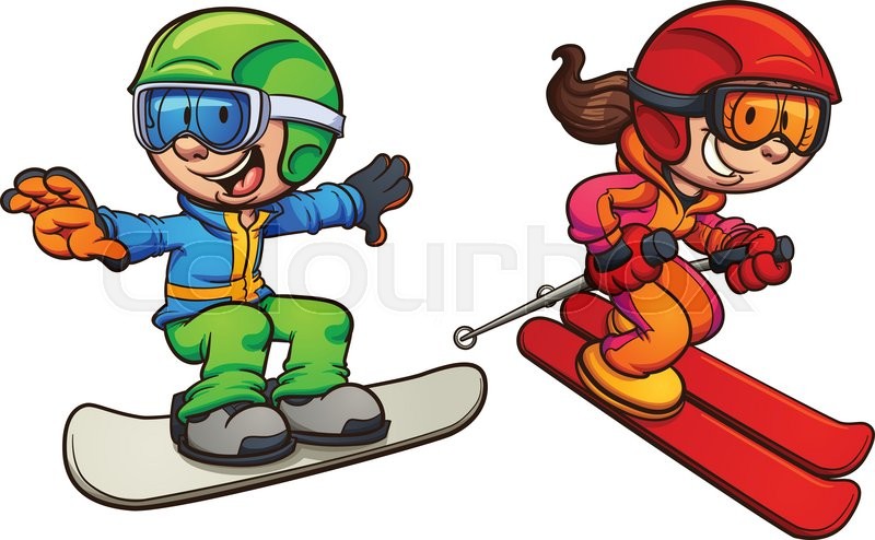 Skiing and snowboarding kids. Vector ... | Stock Vector | Colourbox