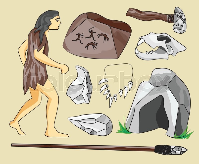Prehistoric stone age icons set ... | Stock vector | Colourbox