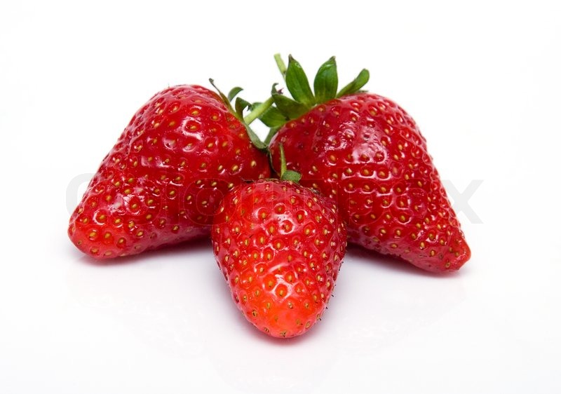 Three strawberries isolated on white ... | Stock image | Colourbox