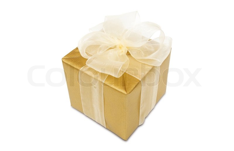 Goldene Geschenk-Box auf einem weißen ... | Stock Bild | Colourbox