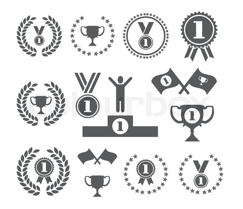 Winner symbols cup podium medal flags ... | Stock vector | Colourbox