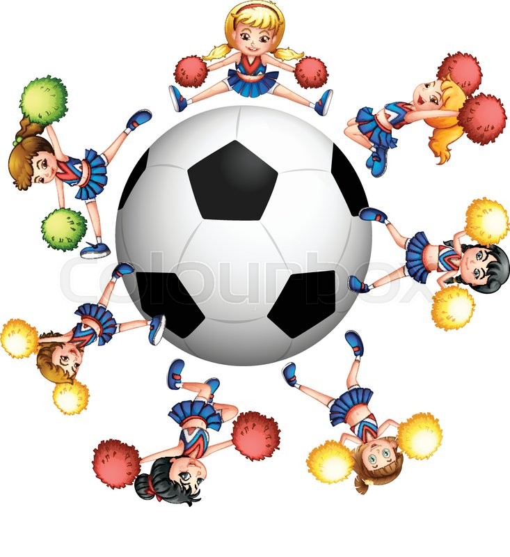 Cheerleaders dancing around soccer ... | Stock vector | Colourbox