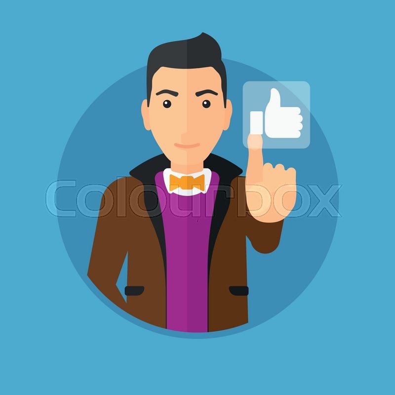 Young man pressing like button. Man ... | Stock vector | Colourbox