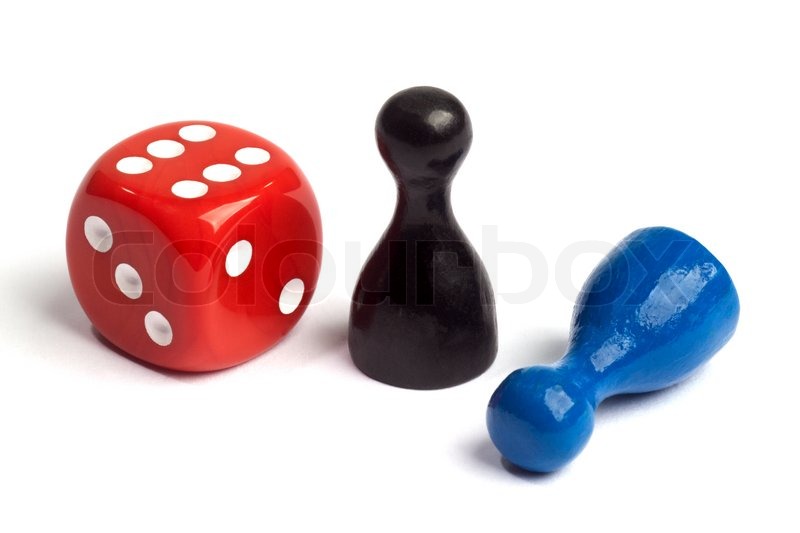 Two tokens with dice over white ... | Stock Photo | Colourbox