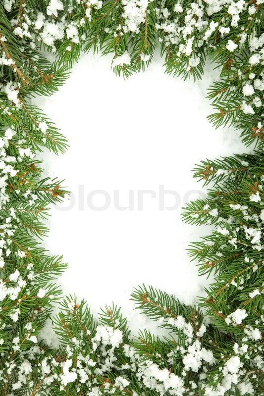 Julen rammer med sne isoleret på hvid ... | Stock foto | Colourbox