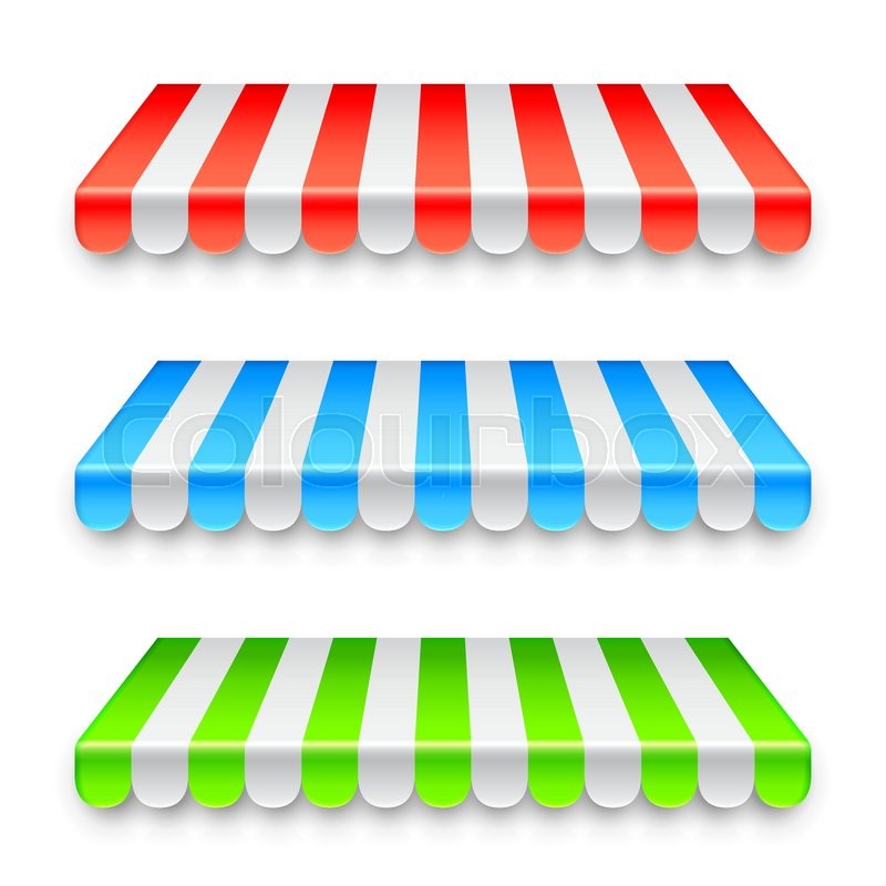 Set of red, blue, and green store roof ... | Stock vector | Colourbox