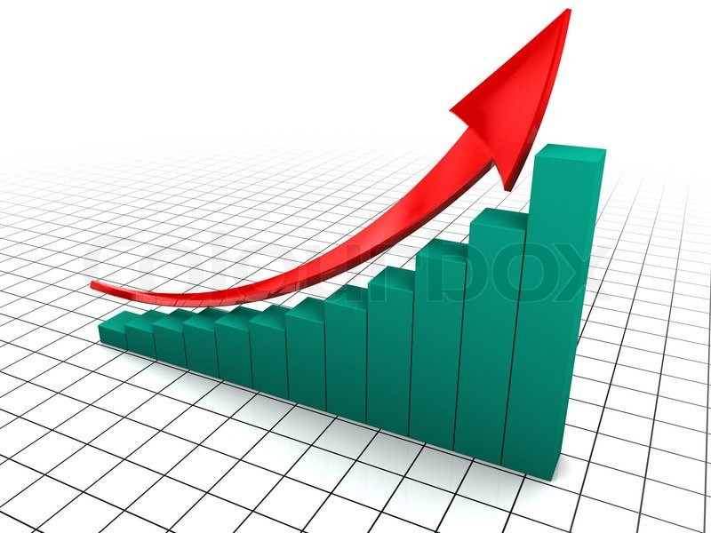 3D Darstellung der Anhebung Diagramme und Pfeil nach oben , über grid background | Stockfoto ...