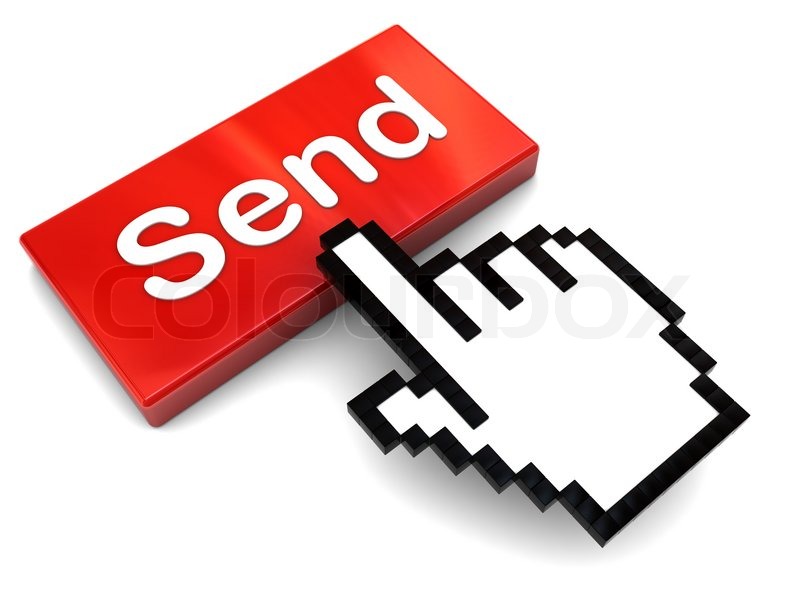 3d illustration of pushing 'send' button, e-mail communication concept ...