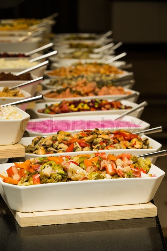 Tray of assorted food for salad buffet | Stock image | Colourbox