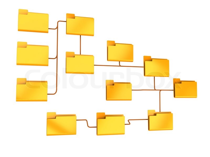 3D Darstellung der Ordner-Struktur auf weißem Hintergrund isoliert ...