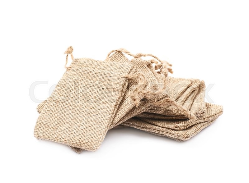 Pile of multiple tiny sackcloth bags ... | Stock image | Colourbox