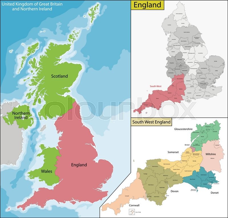 Map of the subdivisions of England ... | Stock vector | Colourbox