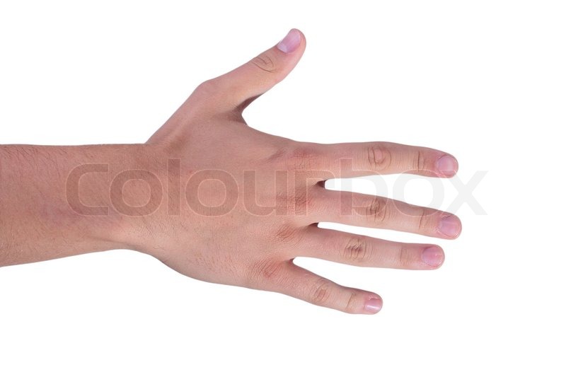 Mandens hånd viser fem fingre , hvilket ... | Stock foto | Colourbox
